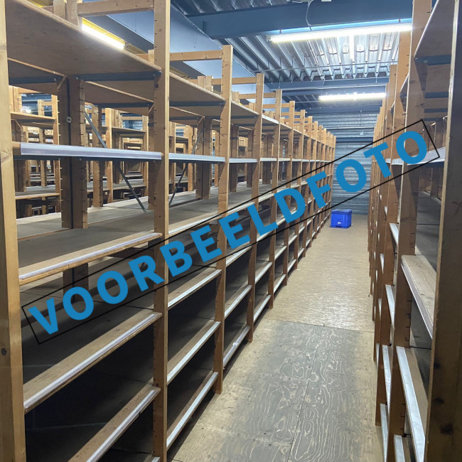 Bruynzeel houten legbordstelling - 233 cm hoog, 5 meter breed, 50 cm ...